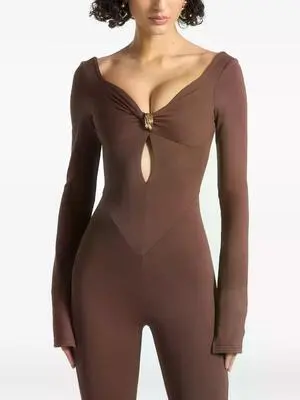 Manière De Voir Twisted Bust Off-shoulder Jumpsuit - Brown