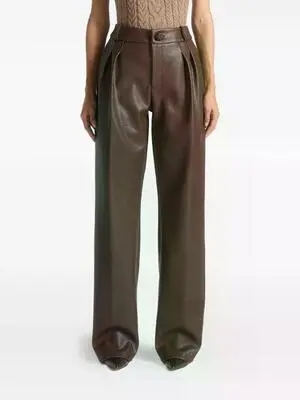 Manière De Voir Pebbled Leather Pleated Stacked Trousers - Brown