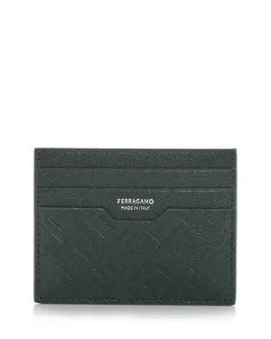 FERRAGAMO Gancini Embossed Leather Card Case - Moss