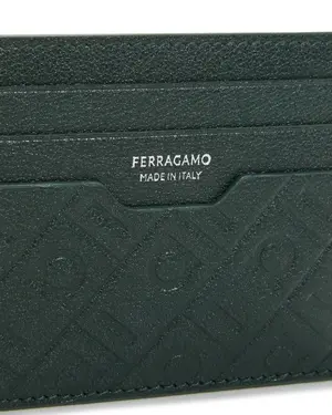 FERRAGAMO Gancini Embossed Leather Card Case - Moss
