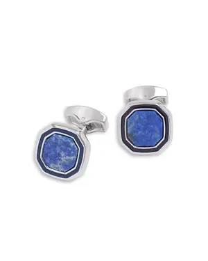 Tateossian Octagon White Bronze Plated & Lapis Cufflinks - Blue