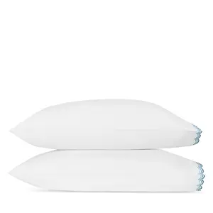MATOUK Stella Scalloped Embroidered Standard Pillowcase, Pair - Hazy Blue