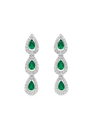 HYT JEWELRY 18k White Gold Emerald And Diamond Dangling Earrings - Silver
