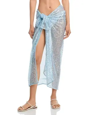 MILLY Sequin Mesh Sarong Swim Cover-up - Blue
