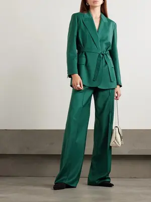 Max Mara Fernet Embroidered Wide-leg Pants - Green