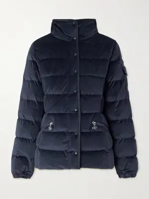 Moncler Barante Quilted Velour Hooded Down Jacket - Blue