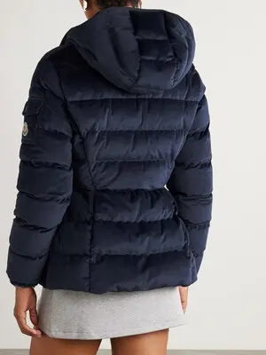 Moncler Barante Quilted Velour Hooded Down Jacket - Blue