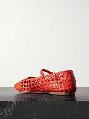 Staud Nell Woven Leather Ballet Flats - Red