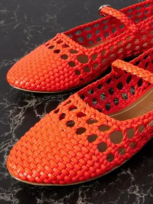 Staud Nell Woven Leather Ballet Flats - Red