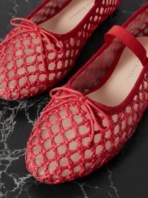 LOEFFLER RANDALL Leonie Raffia Mary Jane Ballet Flats - Red