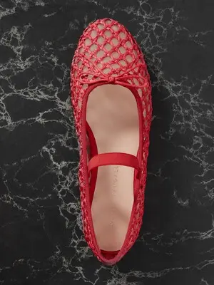 LOEFFLER RANDALL Leonie Raffia Mary Jane Ballet Flats - Red