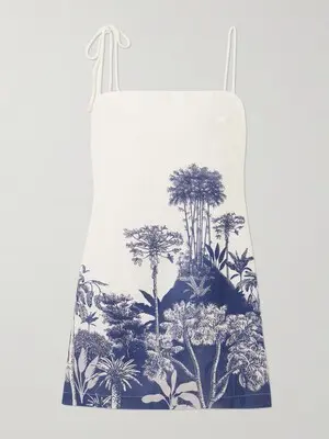 ANDRES OTALORA Tres Pm Printed Linen Mini Dress - Blue