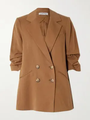 Veronica Beard Rupert Ruched Double-breasted Tencel™ Lyocell Blazer