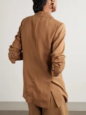 Veronica Beard Rupert Ruched Double-breasted Tencel™ Lyocell Blazer