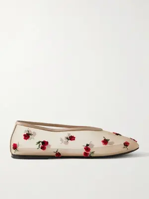 Khaite Marcy Embroidered Mesh Ballet Flats - Neutrals