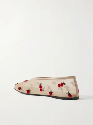 Khaite Marcy Embroidered Mesh Ballet Flats