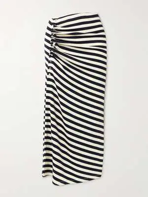 Rabanne Gathered Striped Wool-blend Midi Skirt - Multi