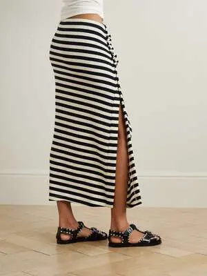 Rabanne Gathered Striped Wool-blend Midi Skirt