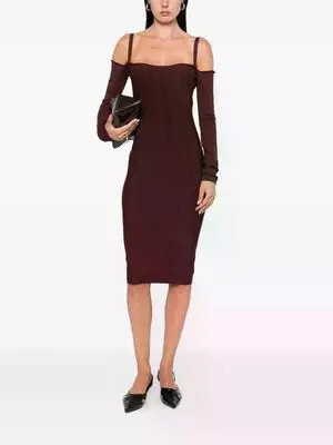 MUGLER Boning-detail Midi Dress - Red