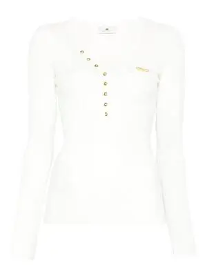 Elisabetta Franchi Button-detailed Ribbed Top - White