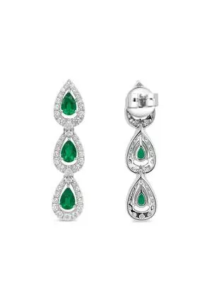HYT JEWELRY 18k White Gold Emerald And Diamond Dangling Earrings - Silver