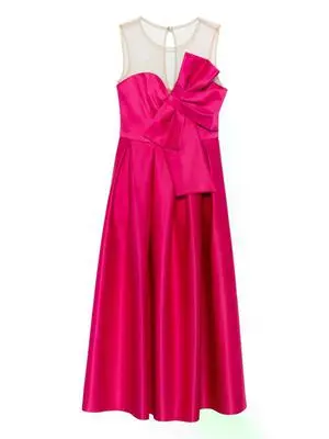 NISSA Bow-detail Mesh-insert Midi Dress - Pink