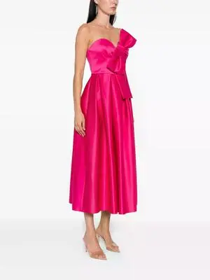 NISSA Bow-detail Mesh-insert Midi Dress - Pink
