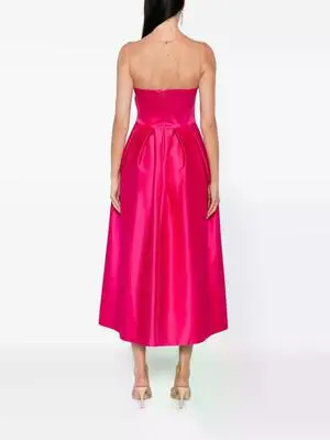 NISSA Bow-detail Mesh-insert Midi Dress - Pink