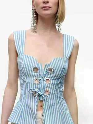 AREA Striped Grommet Corset Top - Blue