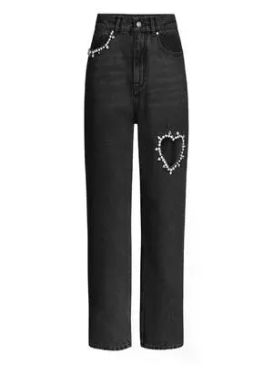 AREA Crystal-embellished Heart Jeans