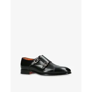 Santoni Adrian Leather Monk Shoes - Black
