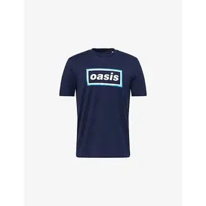 OASIS Box-logo Relaxed-fit Cotton T-shirt - Navy