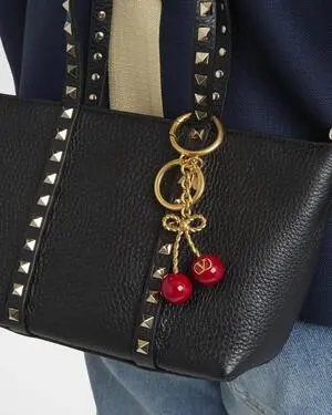 Valentino Garavani Vlogo Signature Cherry Keyring - Brass/red