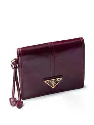 Prada Patent-leather Logo-plaque Wallet - Red