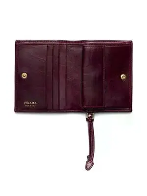 Prada Patent-leather Logo-plaque Wallet - Red