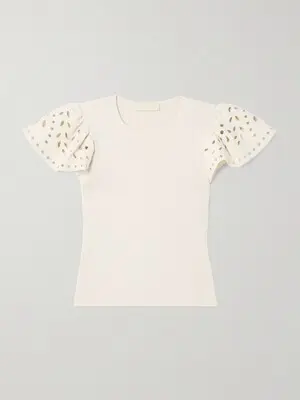 Ulla Johnson Edith Embroidered Ribbed-knit Top