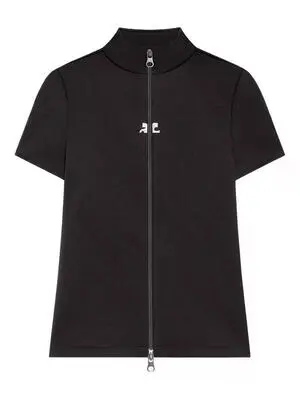 COURREGES Zip-up Short-sleeve Top - Black