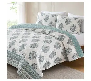 LUSH DECOR Sofia Flower Reversible Cotton Quilt Set King/cal K