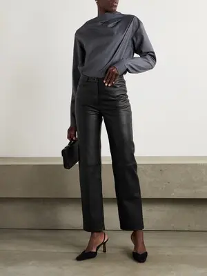 Loulou De Saison Cobe Paneled Leather Straight-leg Pants - Black