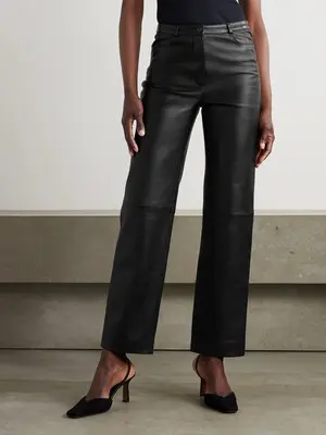 Loulou De Saison Cobe Paneled Leather Straight-leg Pants - Black