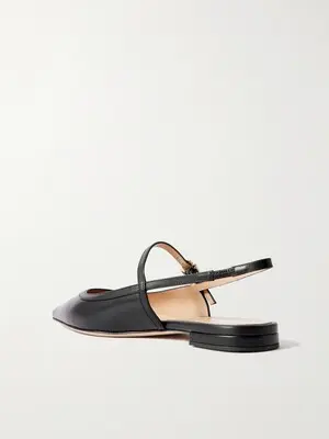 GIANVITO ROSSI Leather Point-toe Mary Jane Slingback Flats - Black