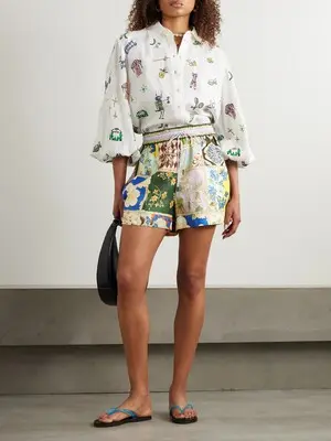 ALEMAIS Bianca Printed Linen Shorts