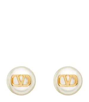Valentino Garavani Faux Pearl Vlogo Stud Earrings - Gold