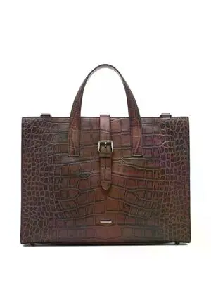 Emporio Armani Crocodile-effect Leather Briefcase - Brown