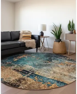 DALYN RUG COMPANY Dalyn Nouveau Nv14 Round Area Rug, 8' X 8 - Teal