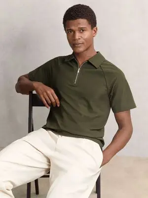 REISS Winston Textured Raglan Half-zip Polo Shirt