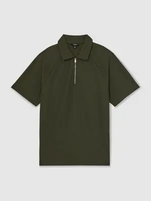 REISS Winston Textured Raglan Half-zip Polo Shirt