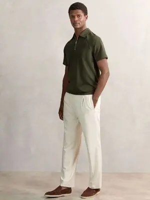 REISS Winston Textured Raglan Half-zip Polo Shirt