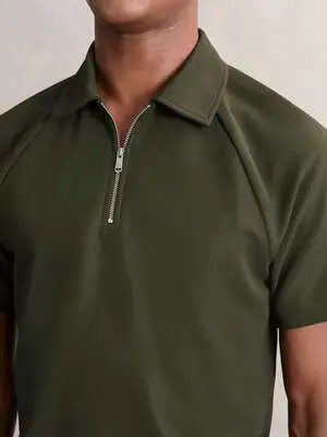 REISS Winston Textured Raglan Half-zip Polo Shirt