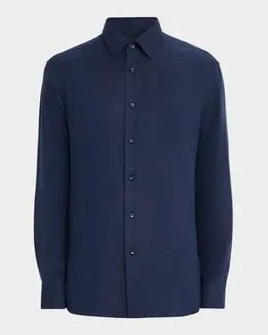 Brioni Cotton And Cashmere Sport Shirt - Navy